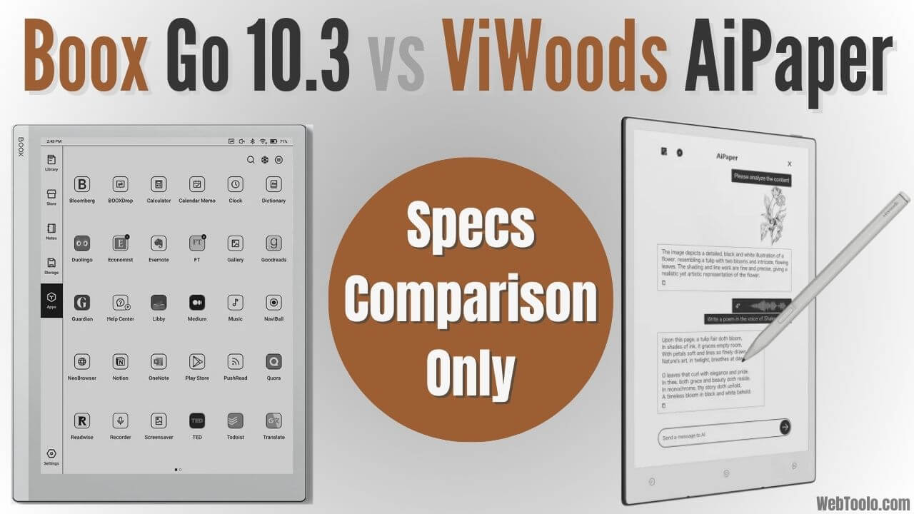 Viwoods AiPaper vs Boox Go 10.3 (Specs Comparison) - WebToolo.com
