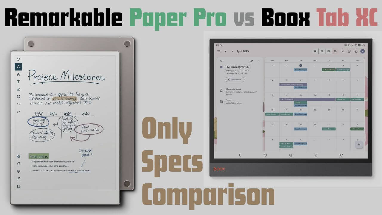 Remarkable Paper Pro vs Boox Tab XC (Specs Comparison) - WebToolo.com